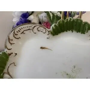 Accents | Antique Victorian Milk Glass Tray Green Gold Scroll Edge ...